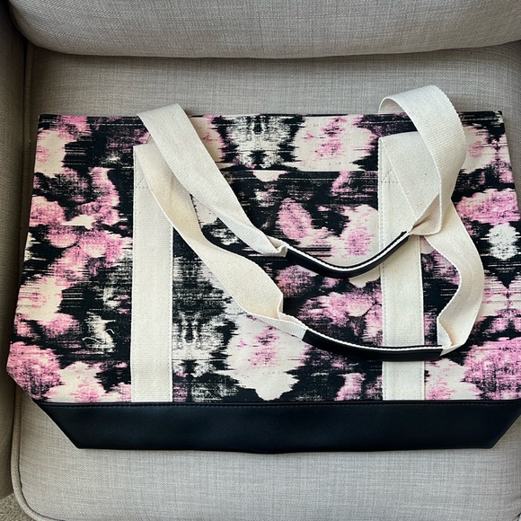 Avon | Bags | Avon Tote Bag Black And Pink Canvas Tote Bag | Poshmark